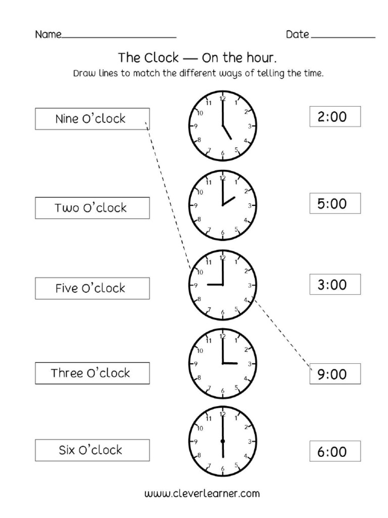 Telling Time On The Hour Activity Sheet 7n | PDF