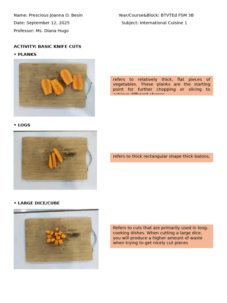Essential Knife Cuts for Culinary Arts | PDF | French Fries | Cooking