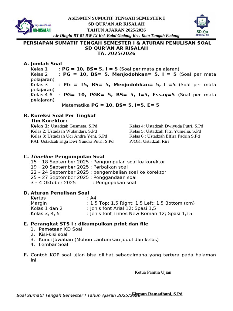 Aturan Penulisan Soal Assesmen STS I 2025 | PDF