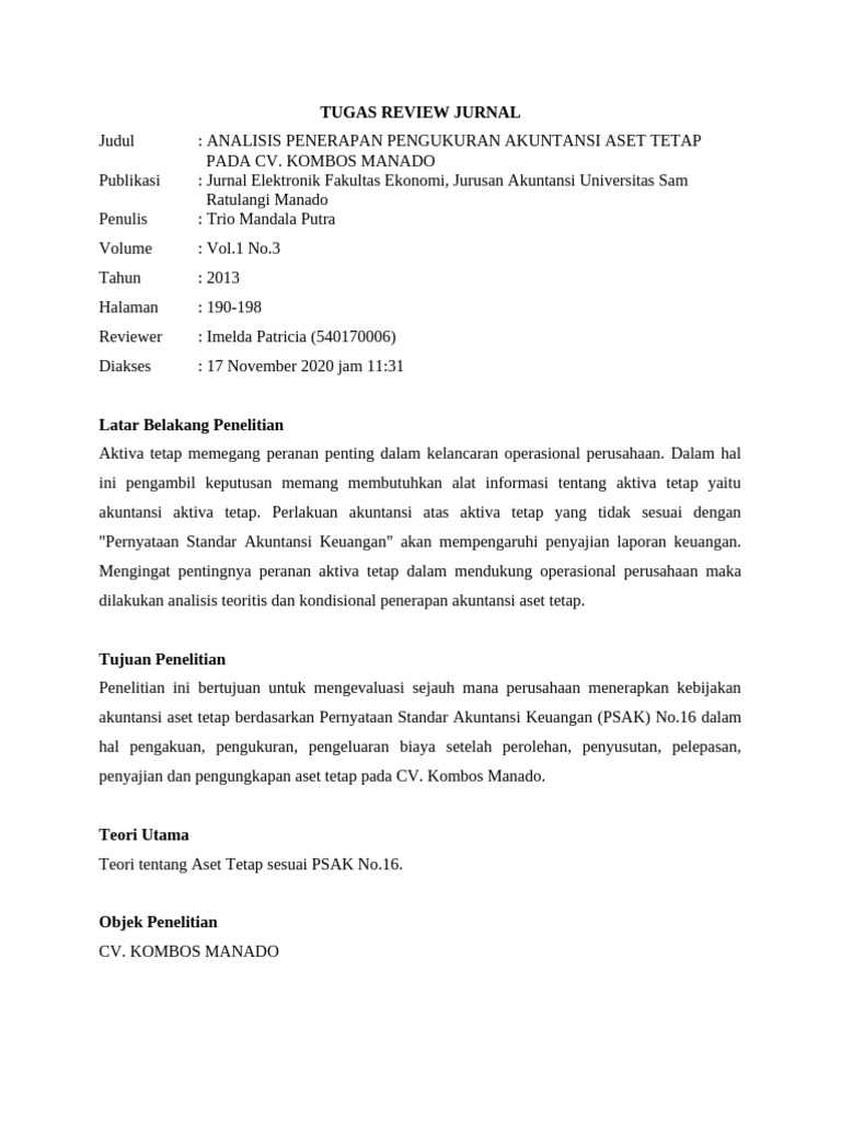 Tugas Review Jurnal - Imelda Patricia | PDF