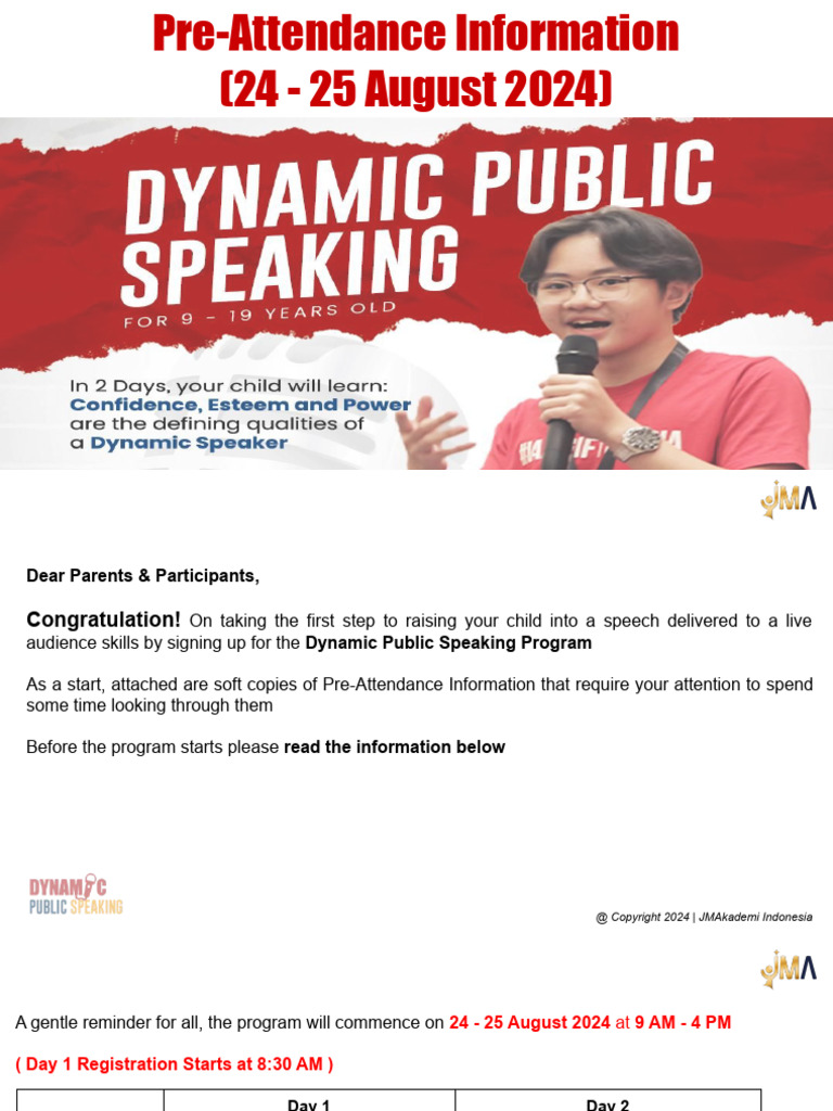 Dynamic Public Speaking Aug 2024 (Pre Attendance Information) | PDF