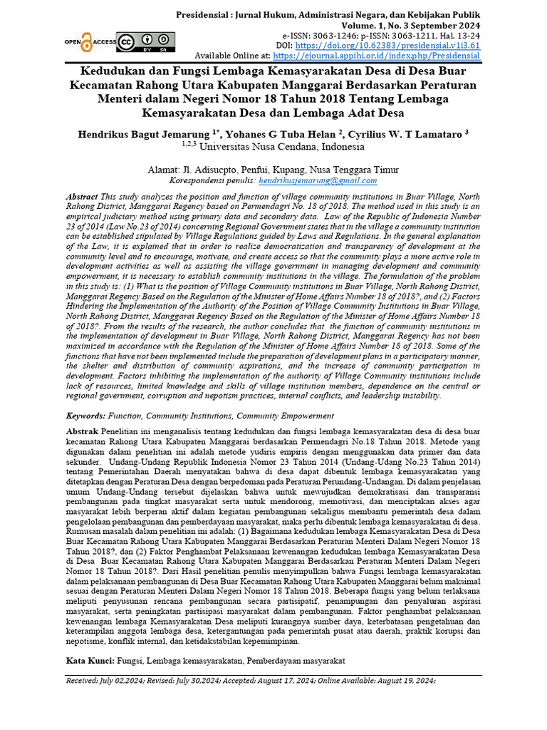 Presidensial+ +Volume+1,+No.+3,+September+2024+13 24 | PDF