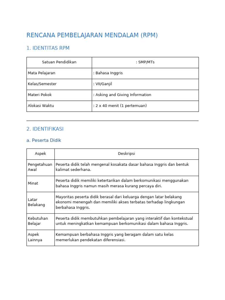 Contoh RPM Pembelajaran Bahasa Inggris | PDF