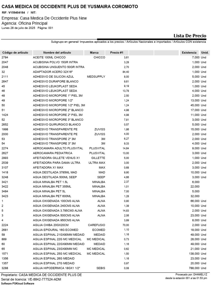 Artículos Médicos y Precios Disponibles | PDF