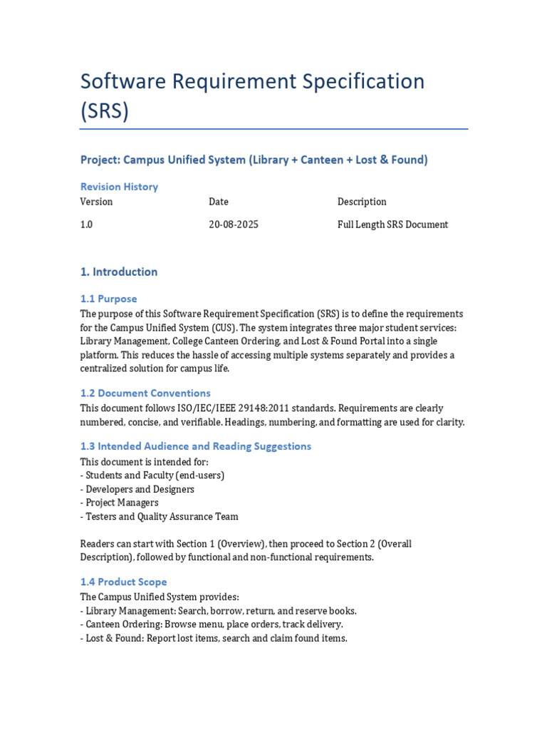 Campus Unified System SRS Document | PDF | Software Testing | Computing