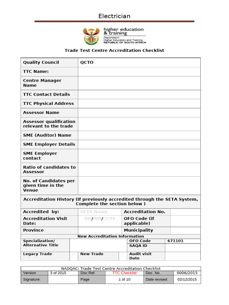 Electrician Accreditation Checklist | PDF | Electrical Connector ...