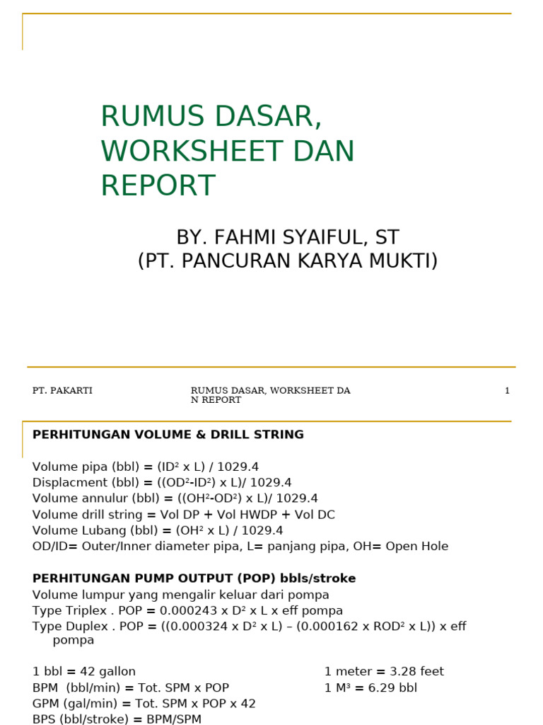 Rumus GPM dan Volume Pipa Drill | PDF