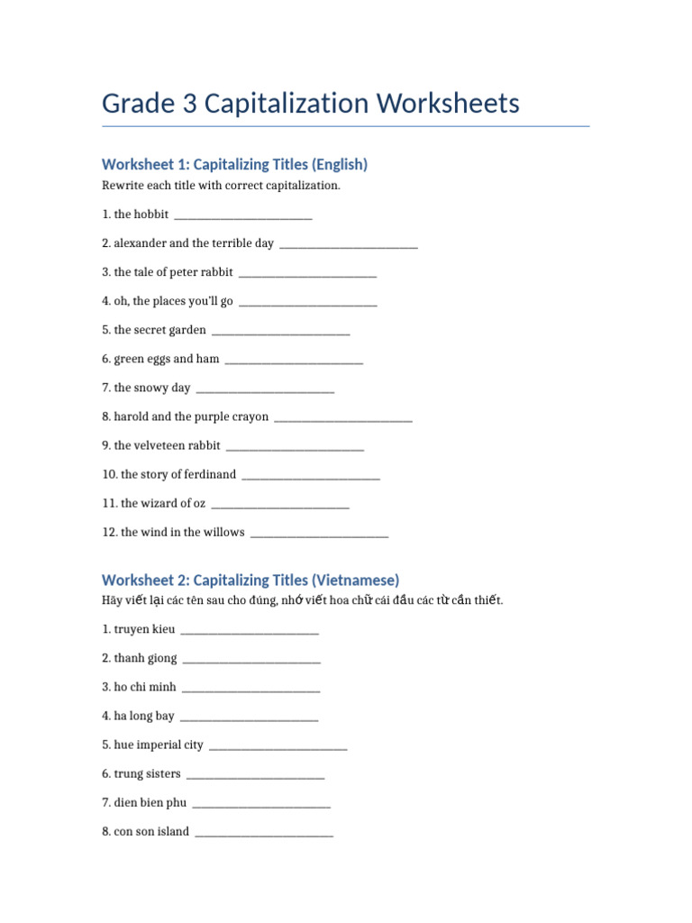 Grade 3 Capitalization Practice Worksheets | PDF