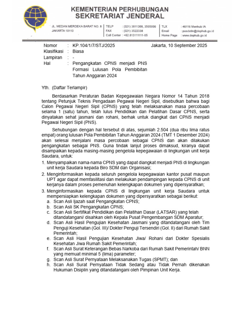 Pengangkatan PNS Formasi Polbit TA.2024 TMT 202412 | PDF