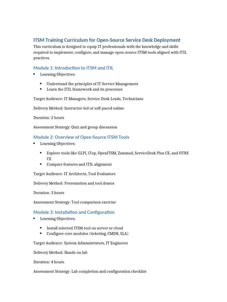 ITSM Training Curriculum | PDF