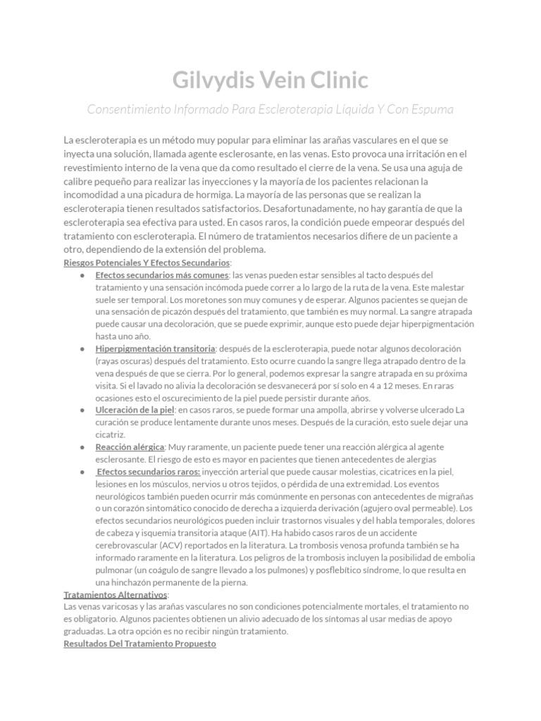 Sclerotherapy Consent Form Spanish | PDF | Carrera | Medicina