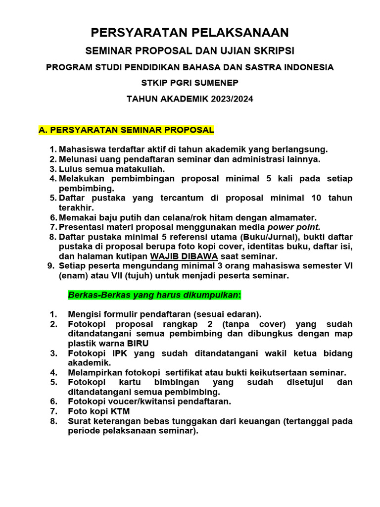 Pbsi - Persyaratan Pelaksanaan Sempro Dan Skripsi Ok-1 | PDF