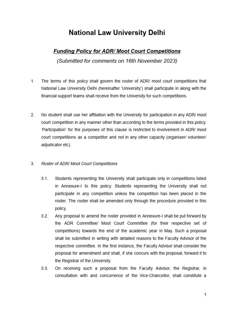 Draft Funding Policy - ADR - Moot Courts | PDF | Reimbursement | Expense