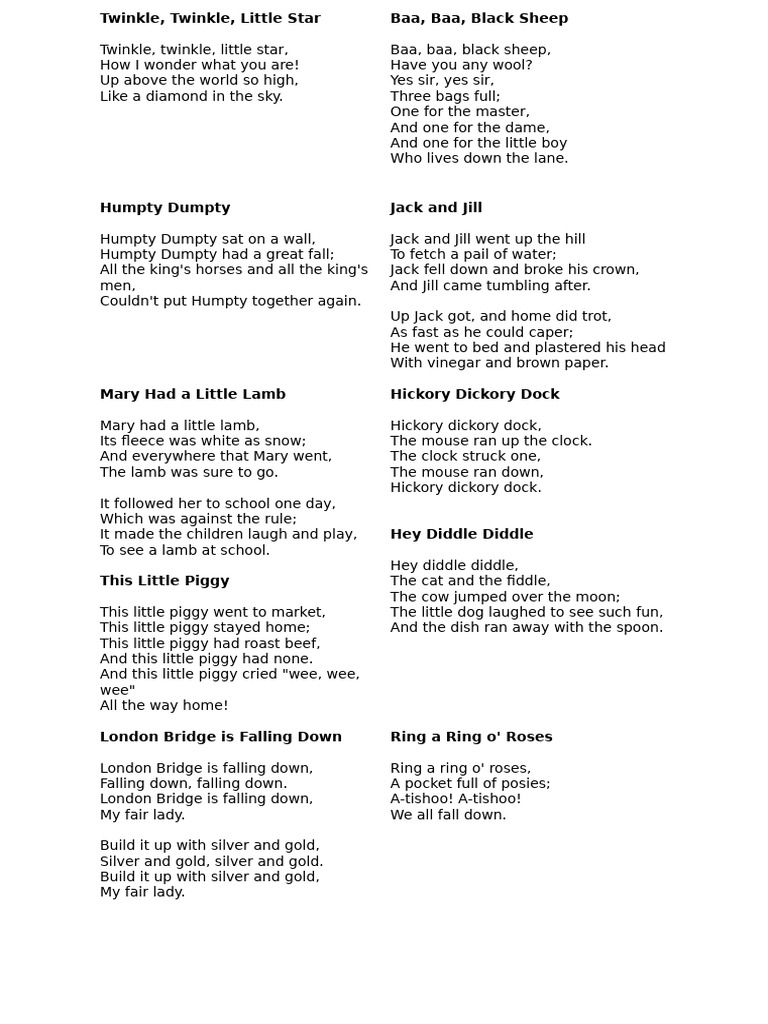 Nursery Rhymes | PDF | Traditional Children's Songs | Rhyme