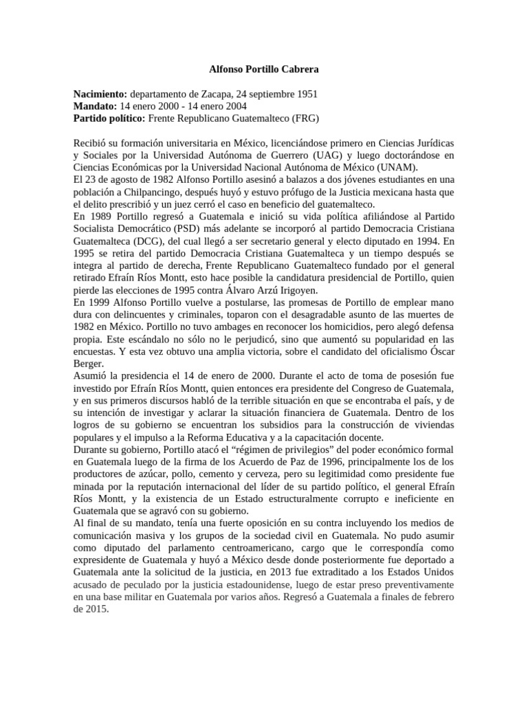 Alfonso Portillo Cabrera | PDF | Guatemala | Gobierno