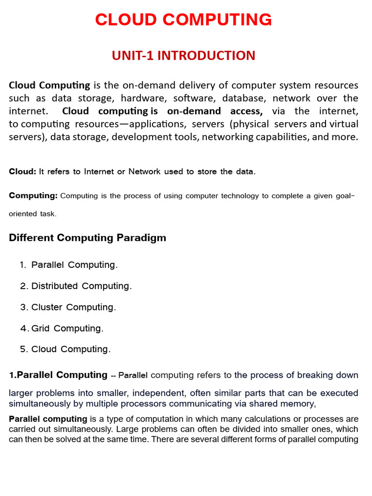 Unit-1 Cloud Computing | PDF | Cloud Computing | Virtualization