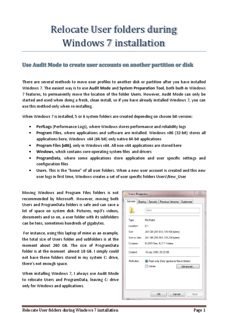Relocate User Folders in Win 7 Install | PDF | Windows 7 | Microsoft Windows
