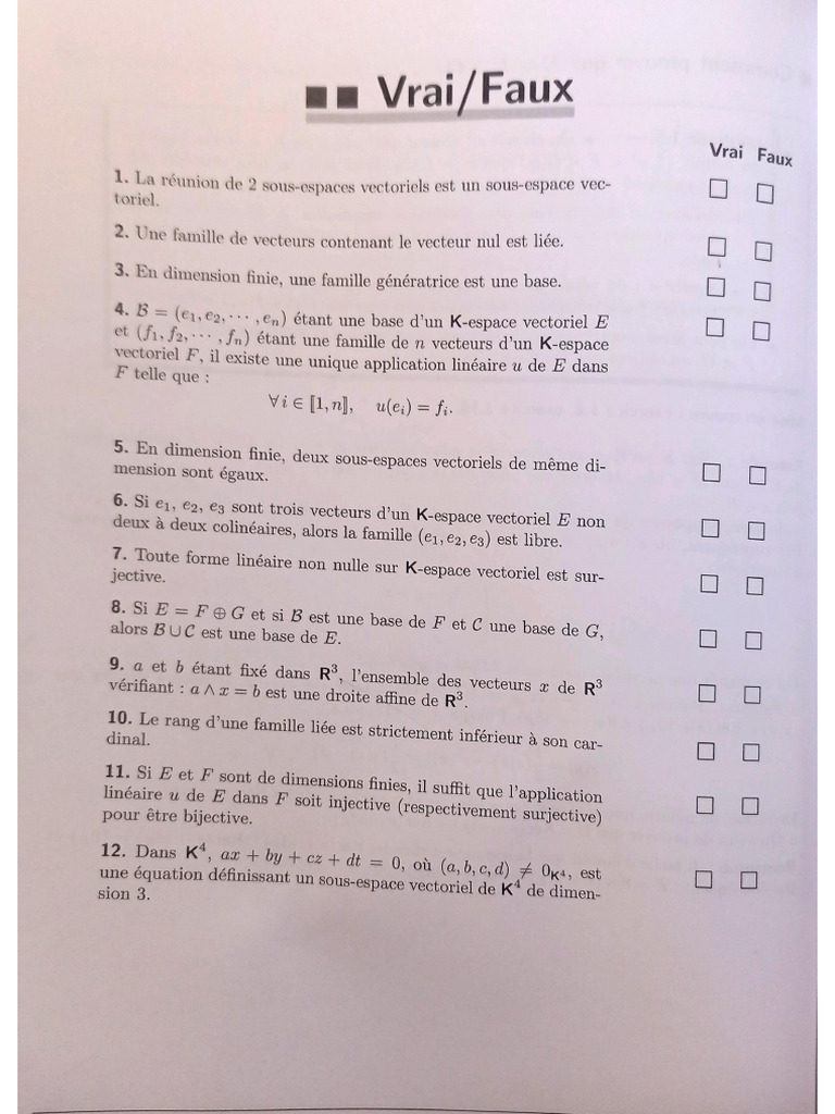 Exercices Espace Vectoriel+Correction | PDF