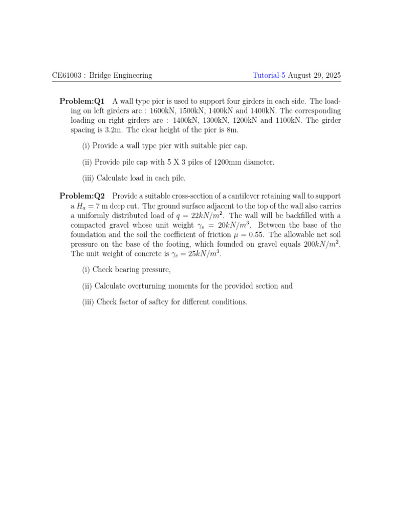 Tutorial 5 Bridge 2025 Substructures and Foundations | PDF | Building Engineering | Mechanical ...
