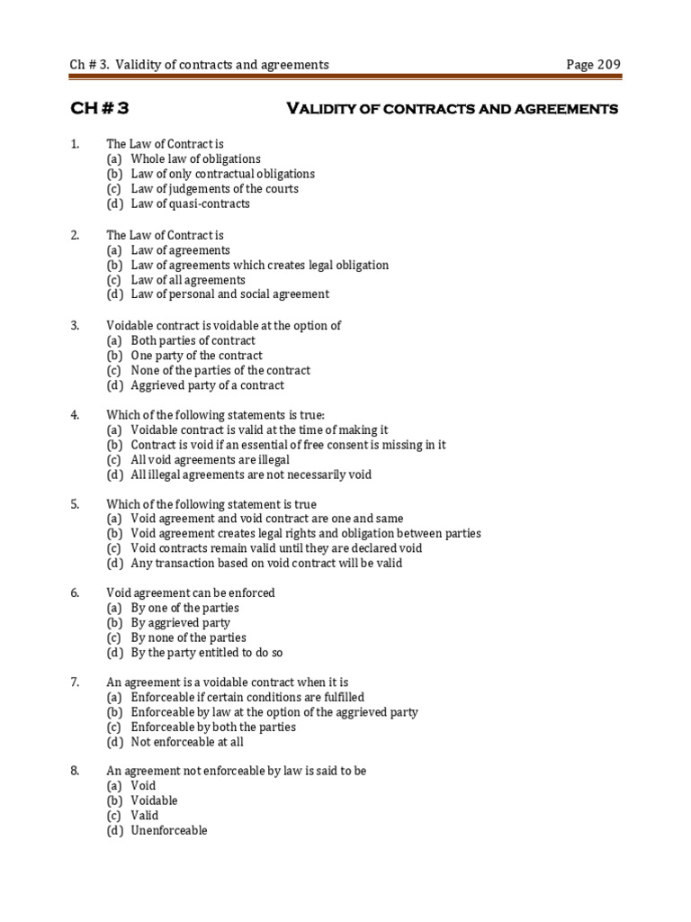 Validity of Contracts Explained | PDF | Consideration | Void (Law)