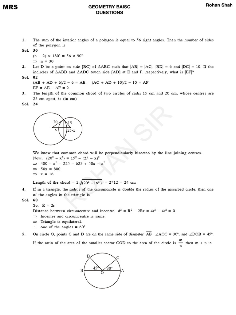 Geometry Basic Questions For Ioqm - Mrs | PDF | Circle | Trigonometry