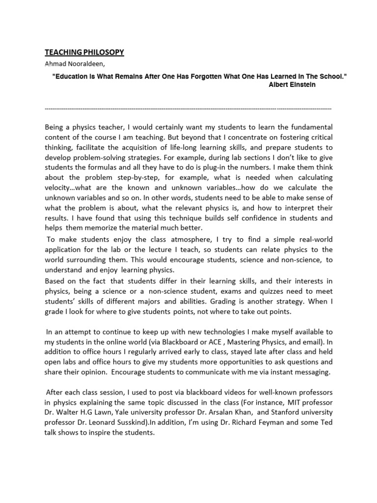 Teaching Philosopy -2 | PDF | Physics | Critical Thinking