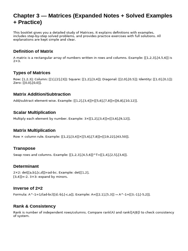 Chapter 3 Matrices Expanded | PDF | Matrix (Mathematics) | Functions ...