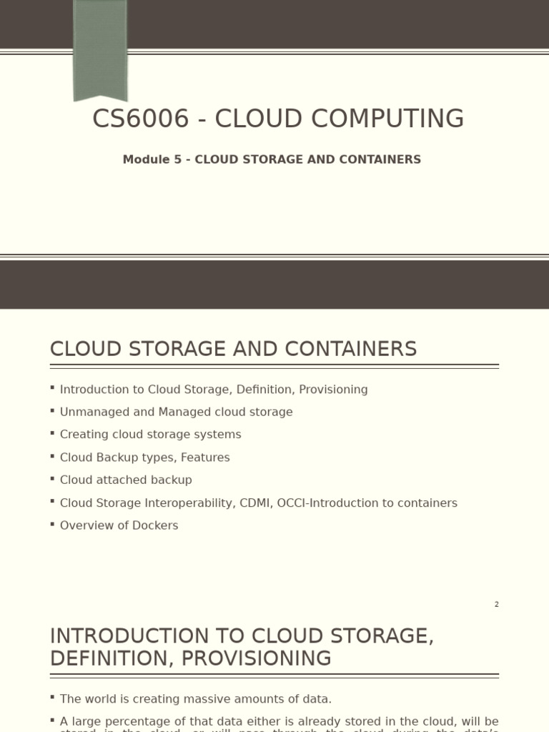 Cloud Storage and Containers Overview | PDF | Backup | Cloud Computing