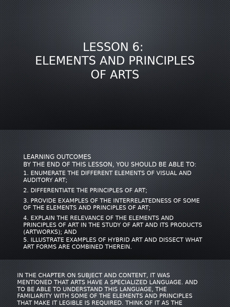 ARTS PowerPoint presentation Elements and principles of arts | PDF | Perspective (Graphical) | Tempo