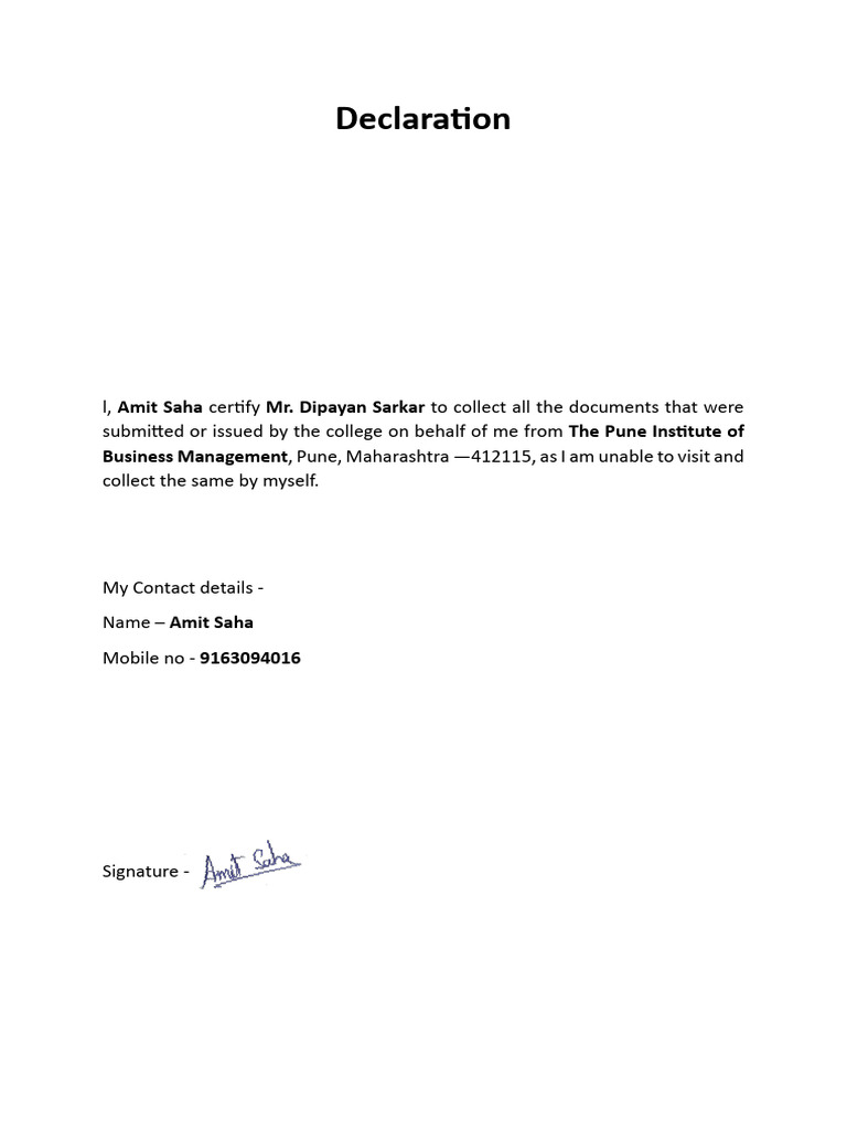 Amit Saha Declaration | PDF
