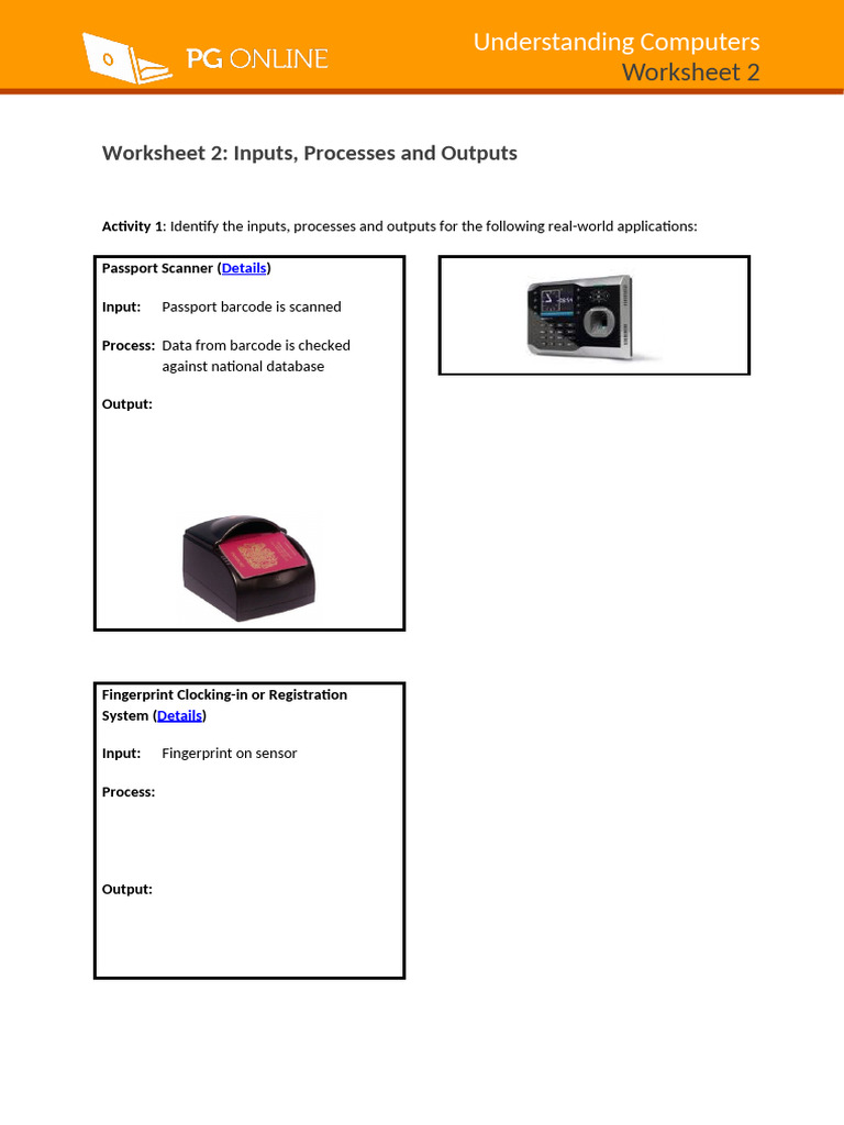 UCom Worksheet 2 Inputs, Processes and Outputs | PDF