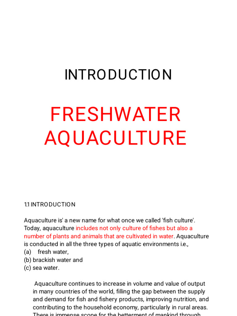 Introduction To Freshwater Aquaculture | PDF | Aquaculture | Agriculture