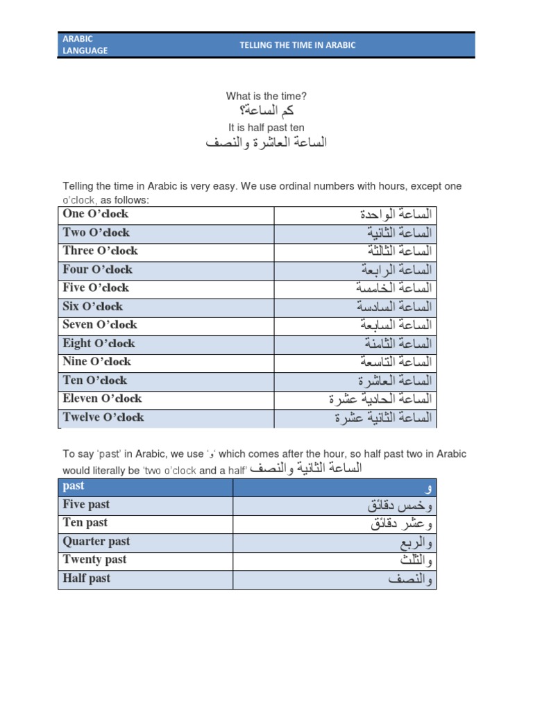 Telling The Time in Arabic | PDF | Foreign Language Studies