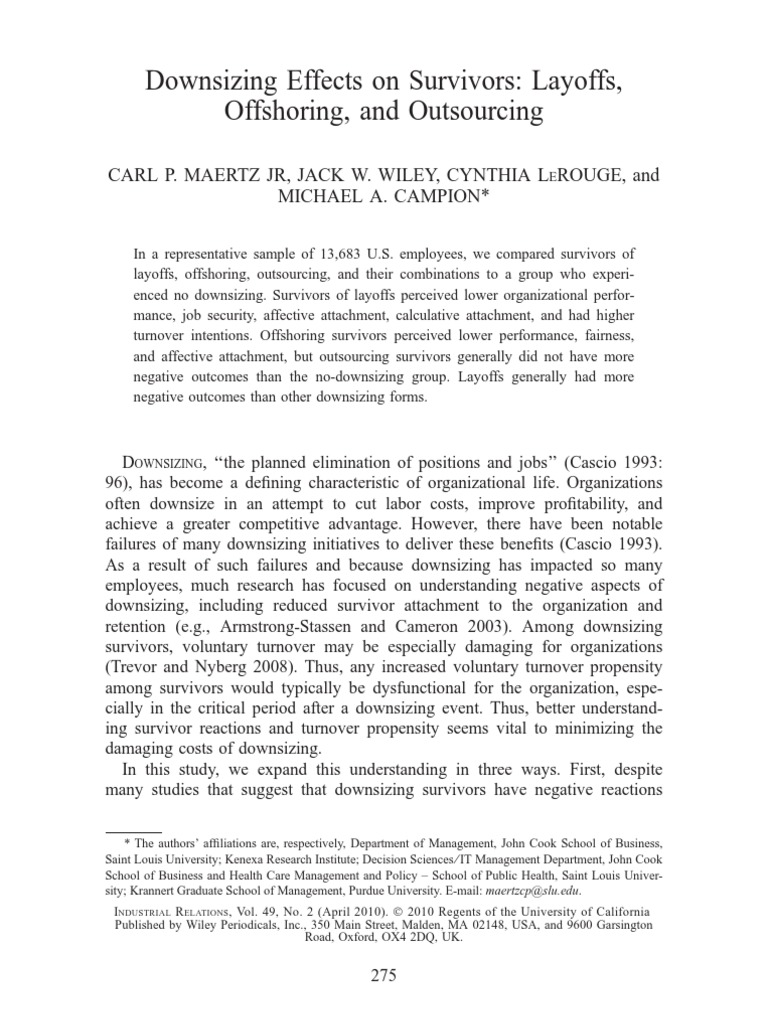 Impact of Downsizing on Employee Survivors | PDF | Layoff | Offshoring