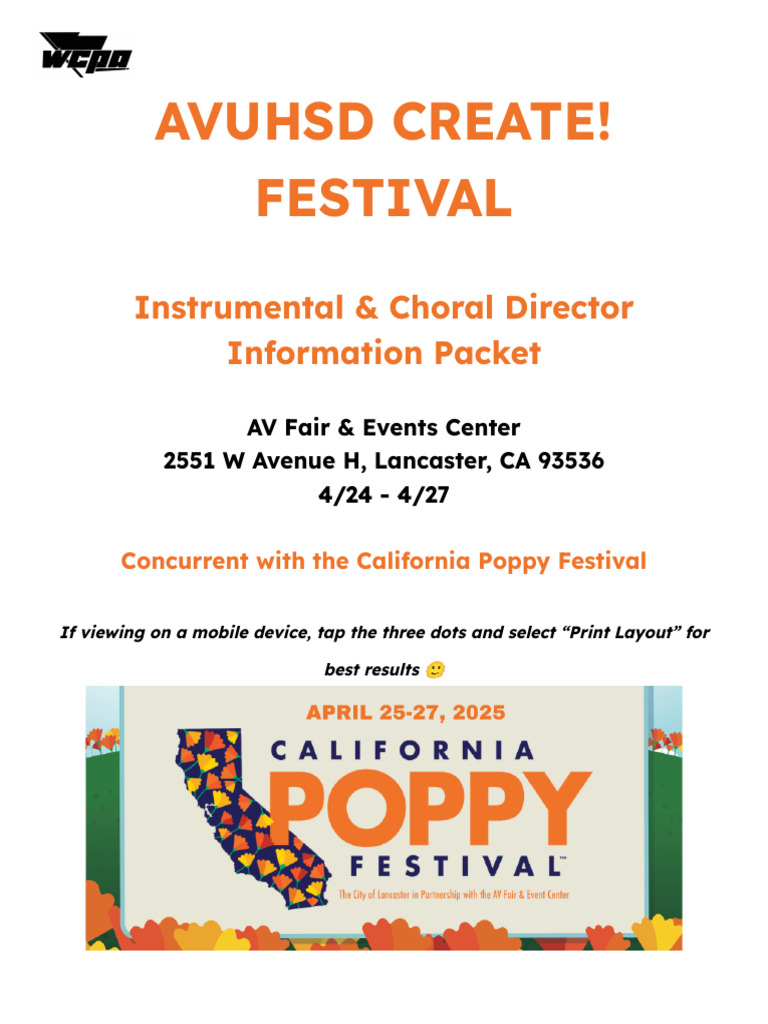 AVUHSD CREATE FESTIVAL Director's Information Packet | PDF | Musicology ...