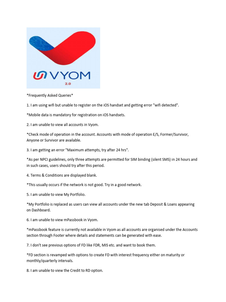 Vyom FAQs - Version | PDF | Mobile App | Google Play