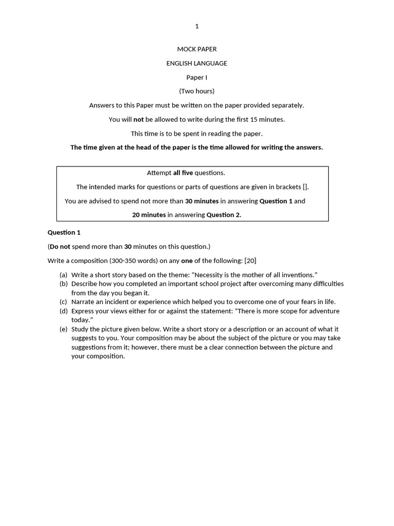 English Language Mock Exam Paper | PDF