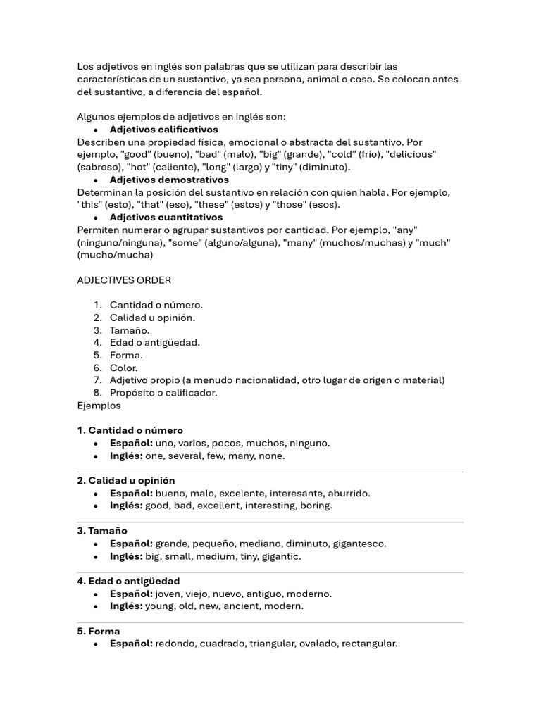 Adjectives Order | PDF