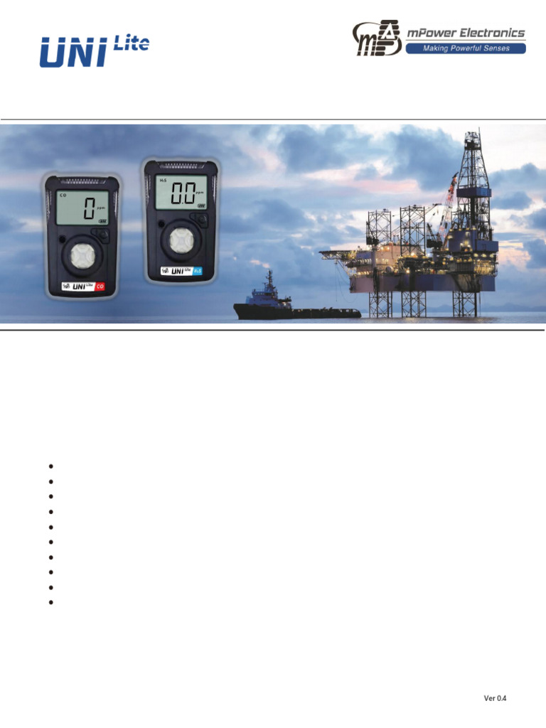 Uni Lite Co h2s Mp110 Datasheet v0.4 | PDF | Sensor | Gases