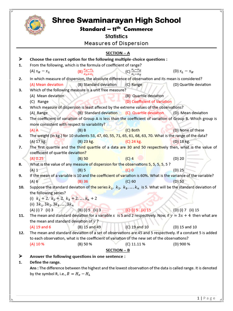 Understanding Measures of Dispersion | PDF | Standard Deviation ...
