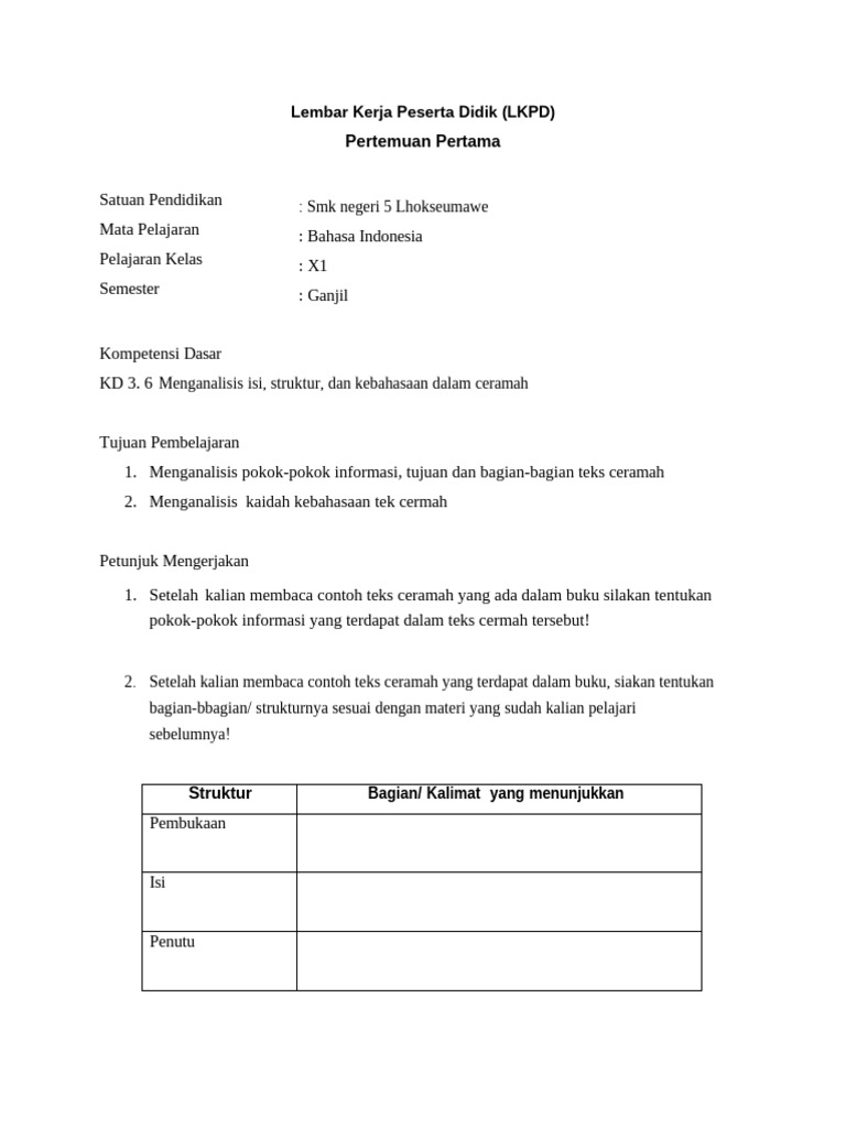 LKPD-BINDO-KLS-XI | PDF