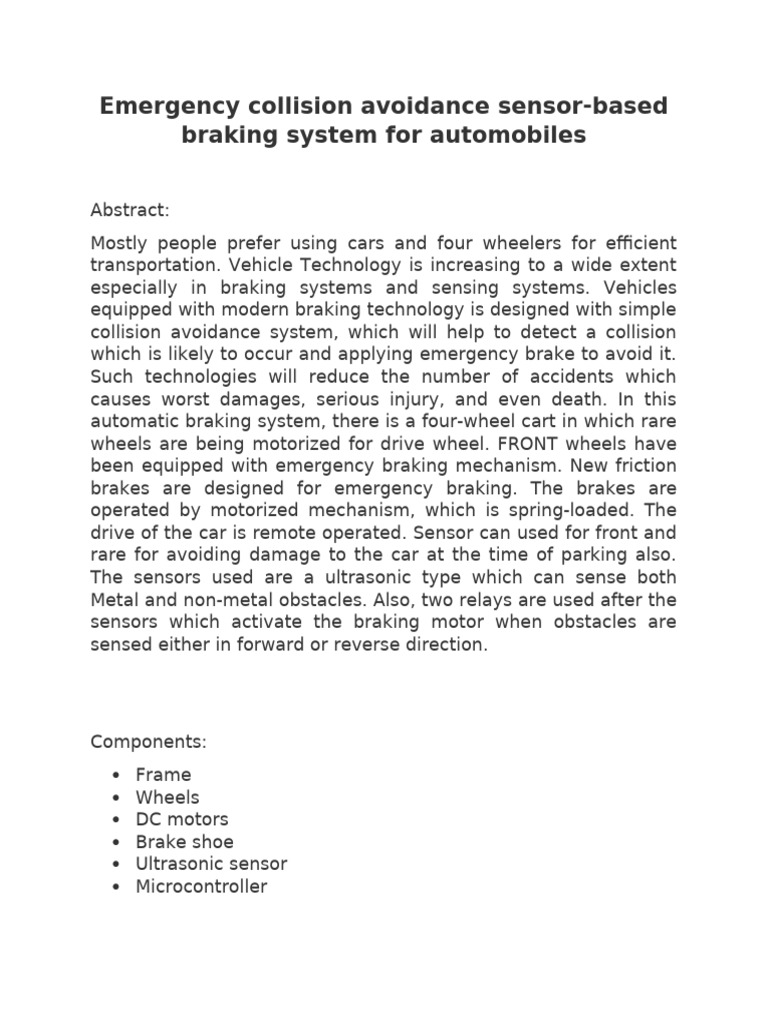 Emergency Collision Avoidance Sensorbased Breaking System for ...