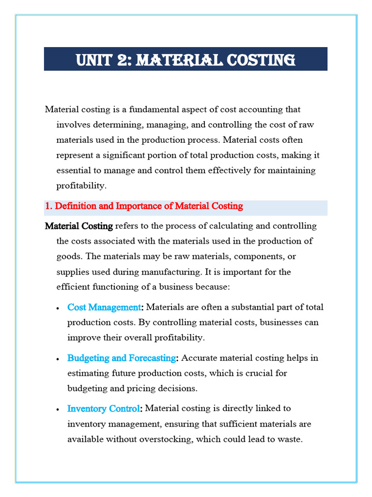Unit 2 Material Costing | PDF | Cost Of Goods Sold | Inventory