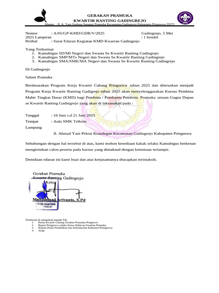 Surat Edaran Pendaftaran KMD 2025 | PDF