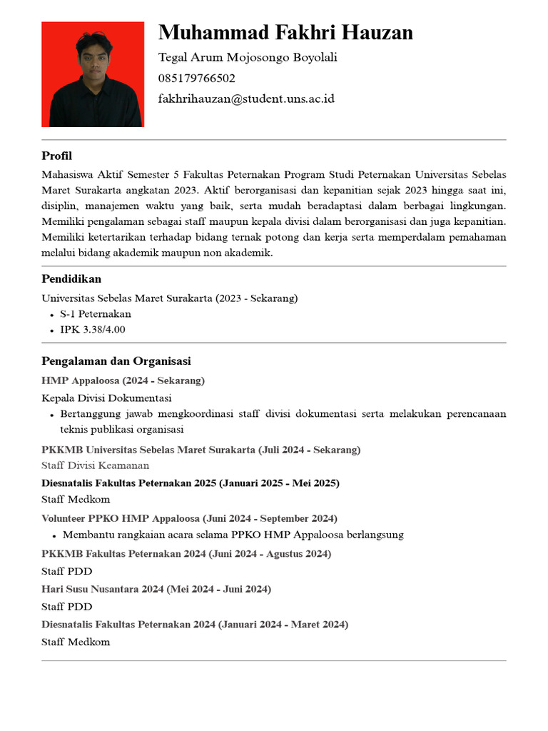 CV Muhammad Fakhri | PDF