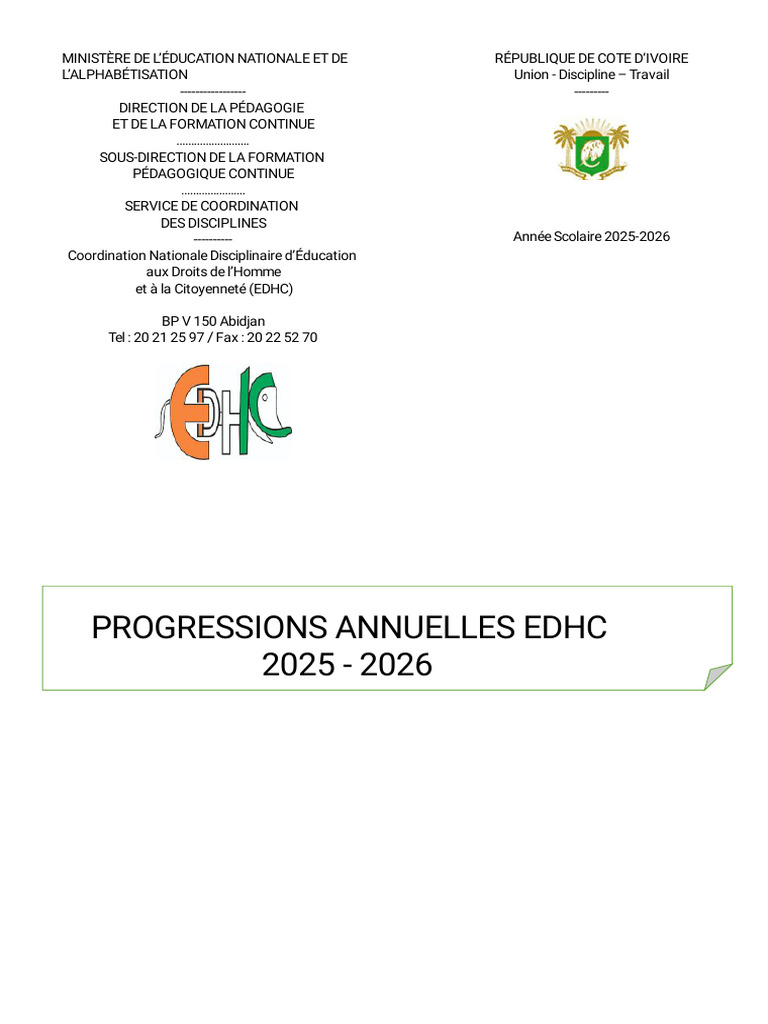 Progression Annuelle EDHC 2025-2026 | PDF