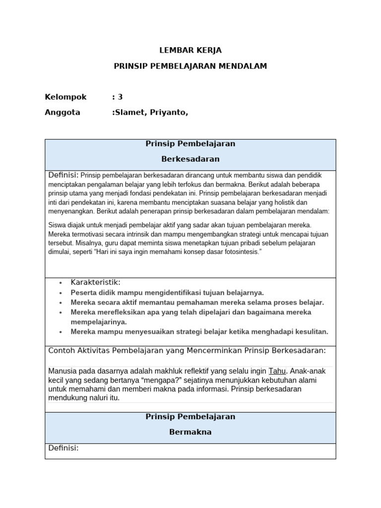 Prinsip Pembelajaran Mendalam yang Efektif | PDF