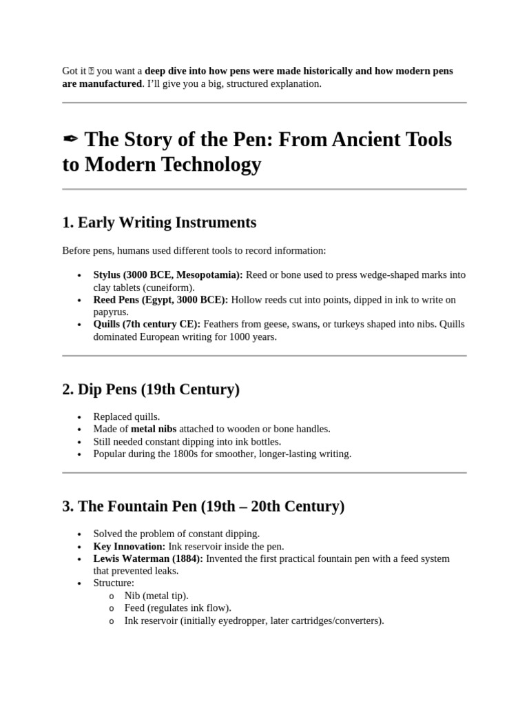 Evolution of Pens: From Dip to Modern | PDF | Pen | Writing Implements