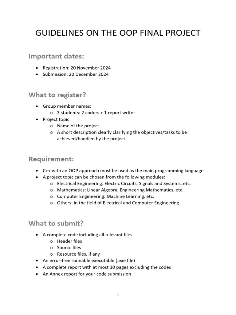 OOP Final Project Guidelines for C++ | PDF