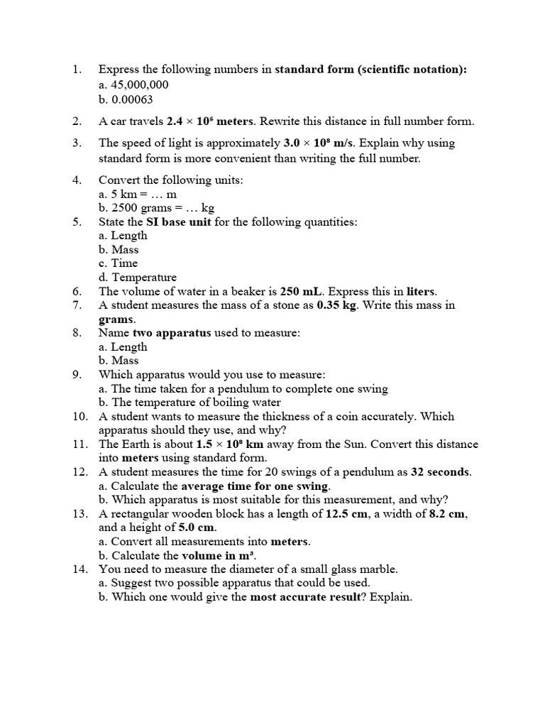 Standard Form and Measurement Conversions | PDF